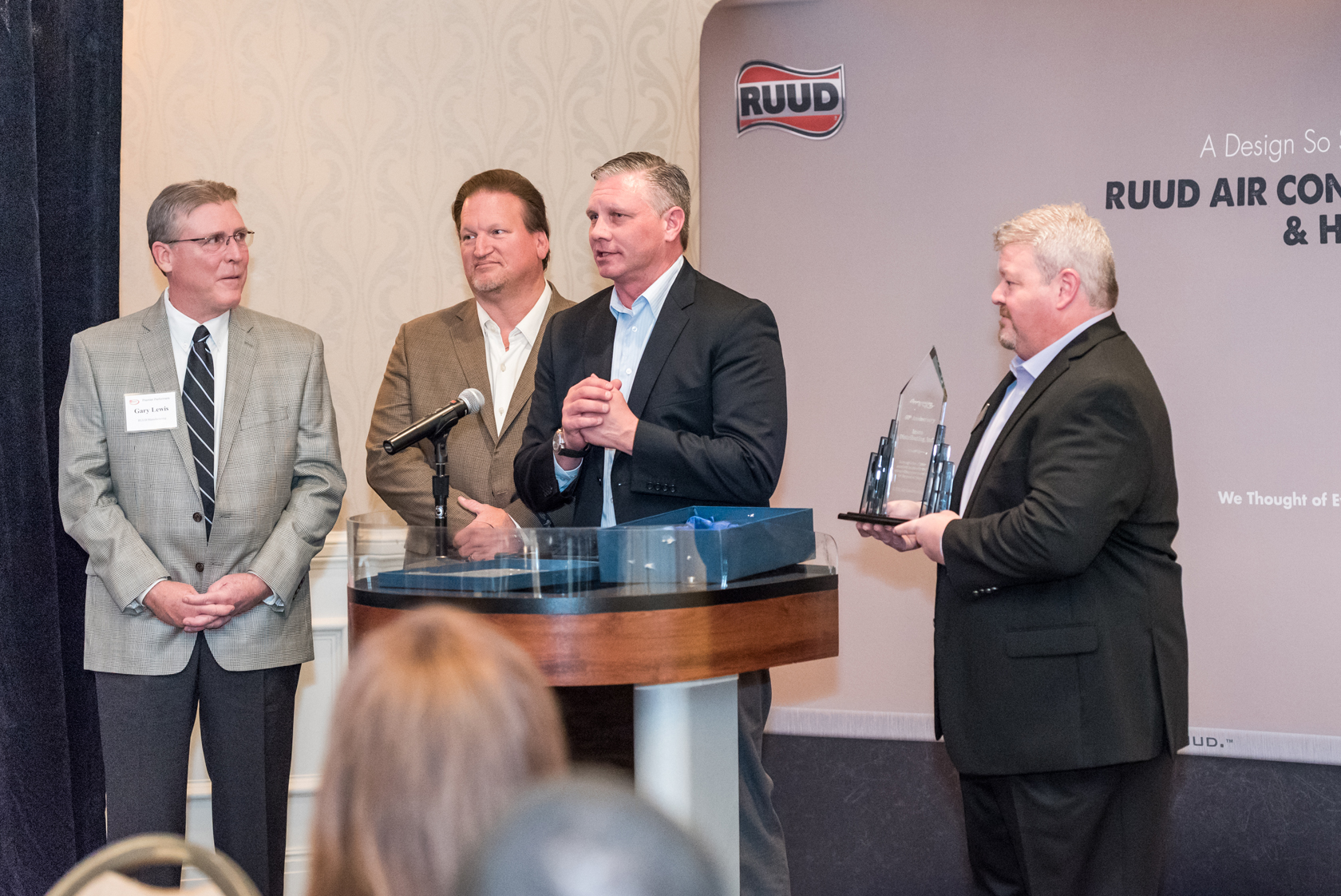 Mike Mullins with RUUD presents Insco with 40 Year Partnership Award ...