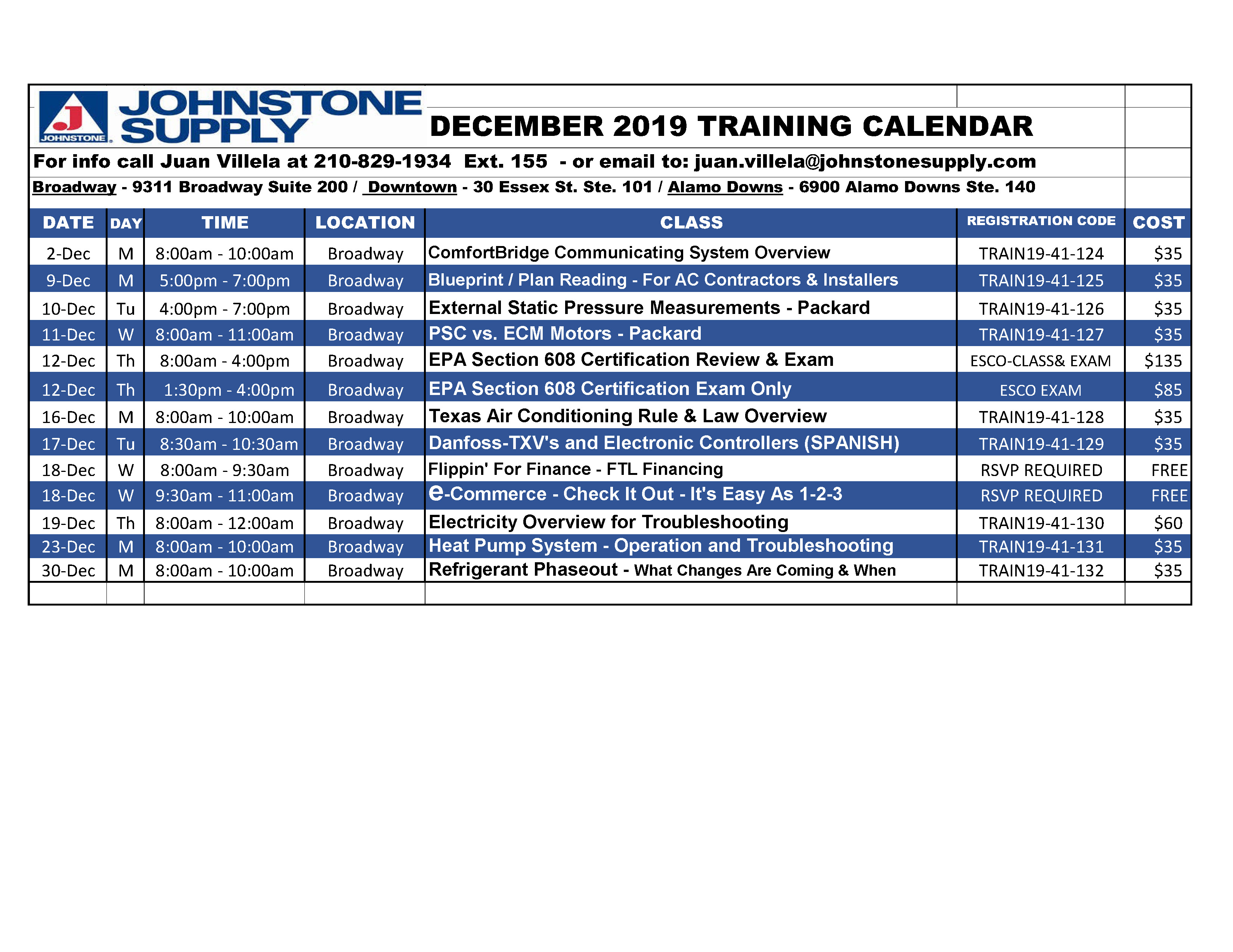 2019 DECEMBER TRAINING CALENDAR-JOHNSTONEjpeg | Air Conditioning Today